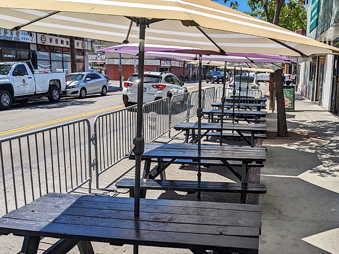 Outdoor tables bathed in California sunshine offer the perfect spot to demolish a po' boy while watching Chinatown life unfold&mdash;New Orleans hospitality with an LA view.