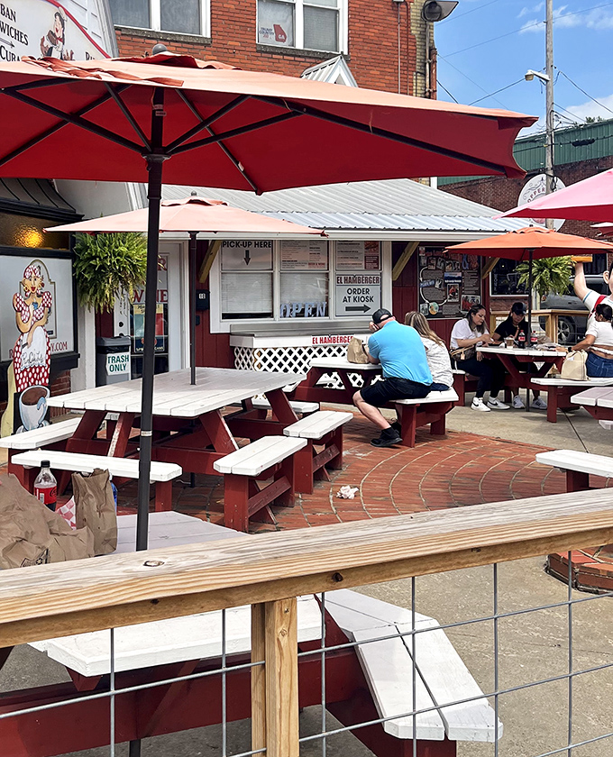 Picnic tables under umbrellas create the perfect spot for a Cuban feast with a North Georgia mountain breeze.