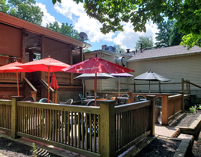 The outdoor deck&mdash;where Ohio summer evenings transform ordinary meals into memories, all under a canopy of trees and sky.