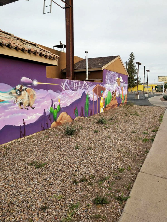 Even the exterior walls tell a story with vibrant murals celebrating the cultural heritage behind every delicious bite inside.