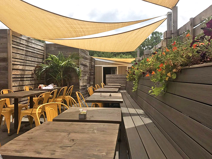 The outdoor patio offers al fresco dining under stylish sun shades. When Pennsylvania weather cooperates, this becomes the breakfast equivalent of beachfront property.