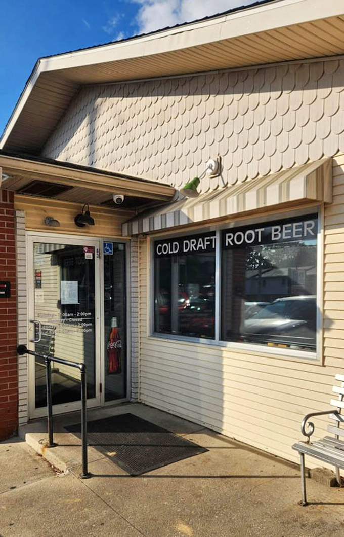 Cold draft root beer advertised on the window &ndash; because some traditions, like a frosty mug of root beer, never go out of style.