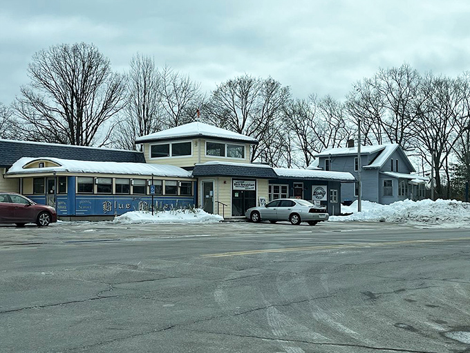 Even in winter, the Blue Belle's blue siding cuts through Massachusetts snow like a beacon of warmth. Pancakes taste better when you've earned them.