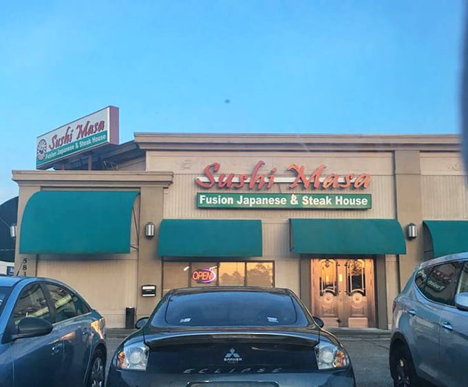 Even under the bright Louisiana sky, Sushi Masa's distinctive signage promises a cool respite and Japanese culinary adventure within.