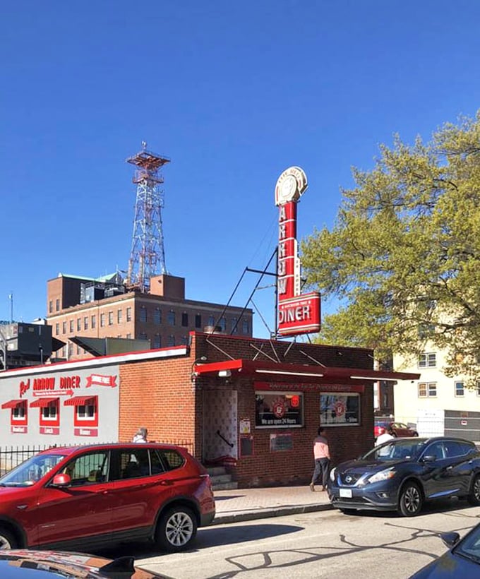 Morning in Manchester means the Red Arrow's iconic sign stands ready for duty. Not just a diner&mdash;a landmark that's fed generations of Granite Staters.
