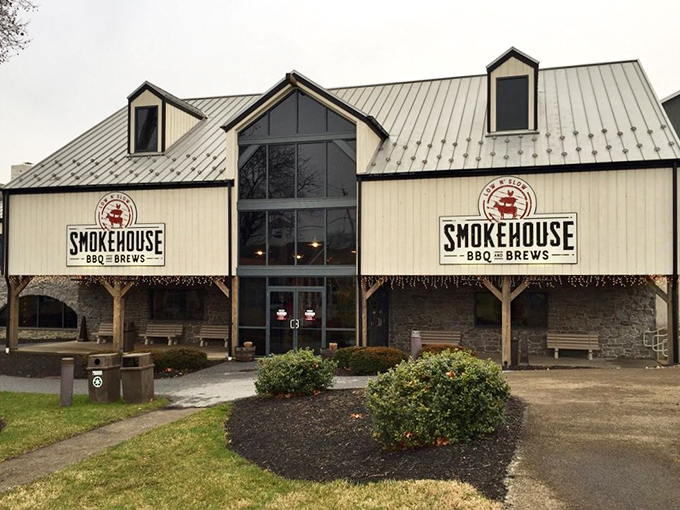 The exterior view that promises what awaits inside: authentic BBQ in the heart of Amish country&mdash;a delicious cultural crossroads.