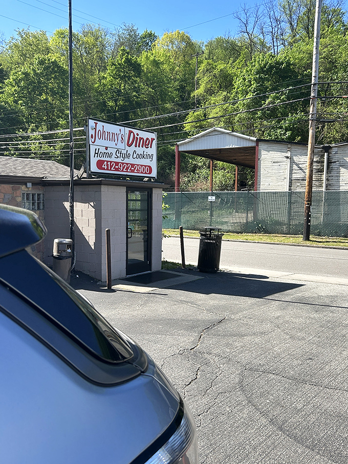 Morning sunshine illuminates Johnny's modest exterior – a reminder that in the world of breakfast, it's what's inside that counts. Pittsburgh's culinary treasure hiding in plain sight.