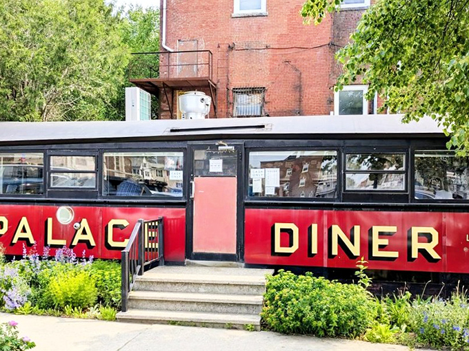 The Palace Diner's exterior welcomes you like an old friend who happens to make the best breakfast in town. No wonder people drive for hours.