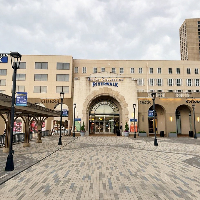 The grand entrance to Riverwalk combines classic New Orleans architecture with modern retail convenience&mdash;a shopping experience that begins before you step inside.