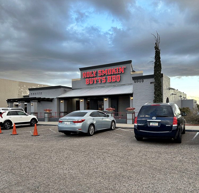 As dusk settles over Tucson, that red sign glows like a lighthouse, guiding hungry souls to a port of smoky satisfaction.