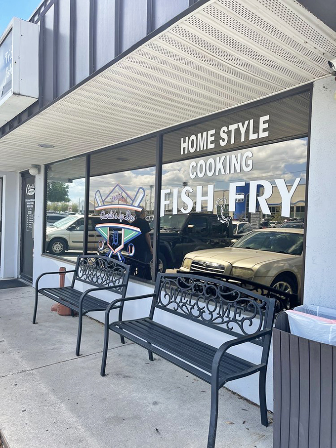 A place to wait your turn or catch your breath after a satisfying meal &ndash; these benches outside Charlie's have witnessed countless food-induced smiles.