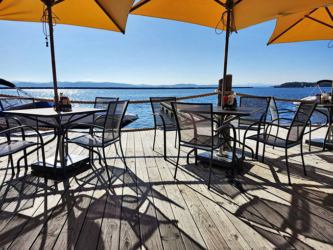 Tables with a view that makes conversation optional. Sometimes the best dining companion is simply Lake Champlain herself.