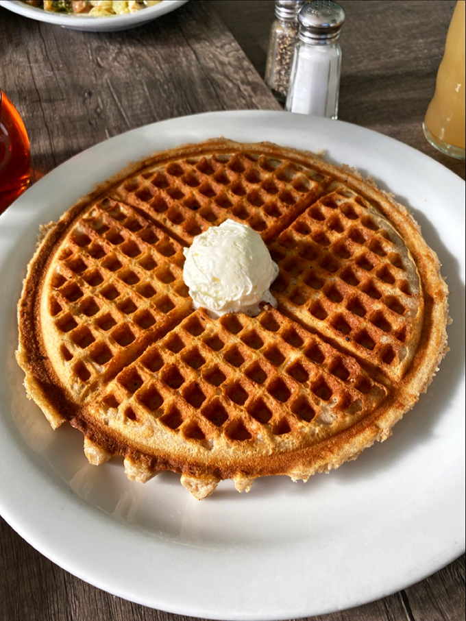 A golden waffle with architectural integrity that would make Frank Lloyd Wright proud&mdash;perfectly crisp exterior supporting that cloud-like interior.