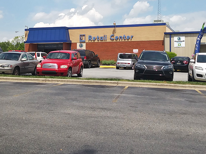 The parking lot view—your first hint at the popularity of this unassuming treasure trove. Like a great neighborhood diner, locals know where to go.