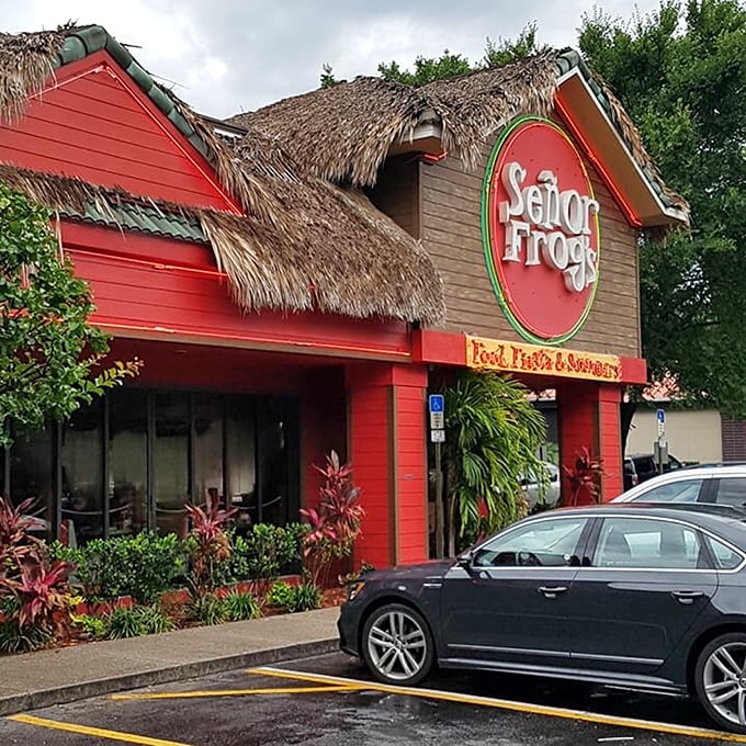 The thatched roof exterior gives a tropical resort vibe that says, "Your vacation starts the moment you park your car."