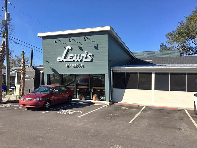 Even the parking lot at Lewis Barbecue holds promise—each empty space a blank canvas for your imminent transformation into a barbecue believer.