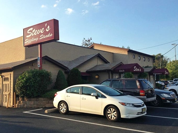 Even in daylight, Steve's beckons with its burgundy awnings &ndash; a beacon for those seeking serious steak satisfaction in Carlstadt.