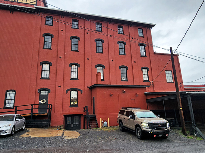 The imposing multi-story structure reveals its industrial heritage. Those star-shaped anchor plates aren't decorative&mdash;they're holding together centuries of Pennsylvania history.