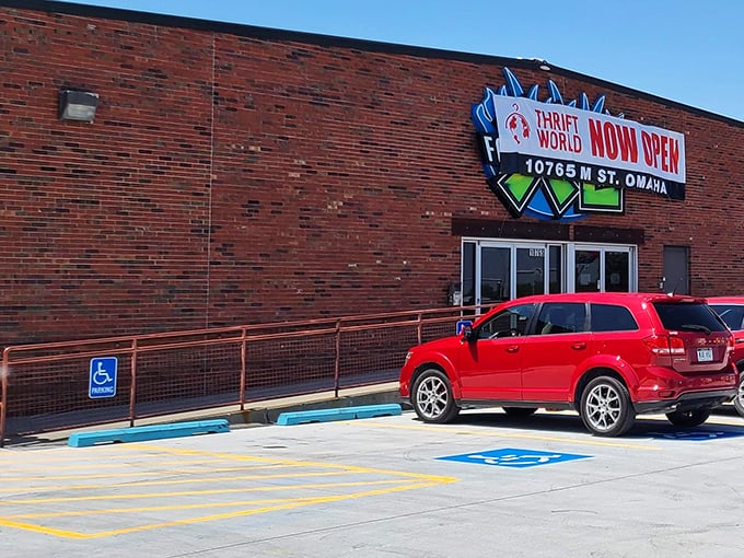 Even the parking lot says "welcome"&mdash;with that cheerful sign promising adventures in thrifting just steps away. Treasure hunting starts here!