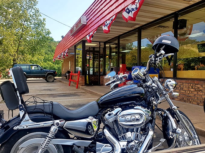 When motorcycles and pickup trucks gather under the patriotic bunting, you know you've found a breakfast spot that transcends demographics.
