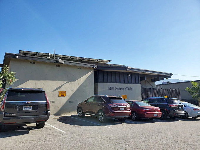 Even the parking lot speaks to Hill Street Cafe's popularity—where luxury sedans and practical SUVs gather in democratic appreciation of good food.