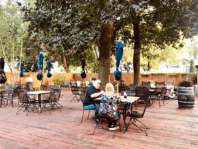 The outdoor patio at Wagner's offers shade, fresh air, and the perfect setting to contemplate how you'll find room for dessert after all that barbecue.