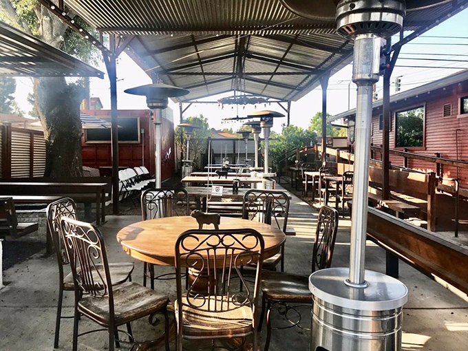 The outdoor patio with heat lamps stands ready for your barbecue adventure &ndash; where conversations flow as freely as the sauce.