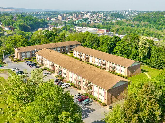 From above, Phillipsburg reveals itself as a green oasis with affordable apartment living and a downtown nestled among rolling hills.