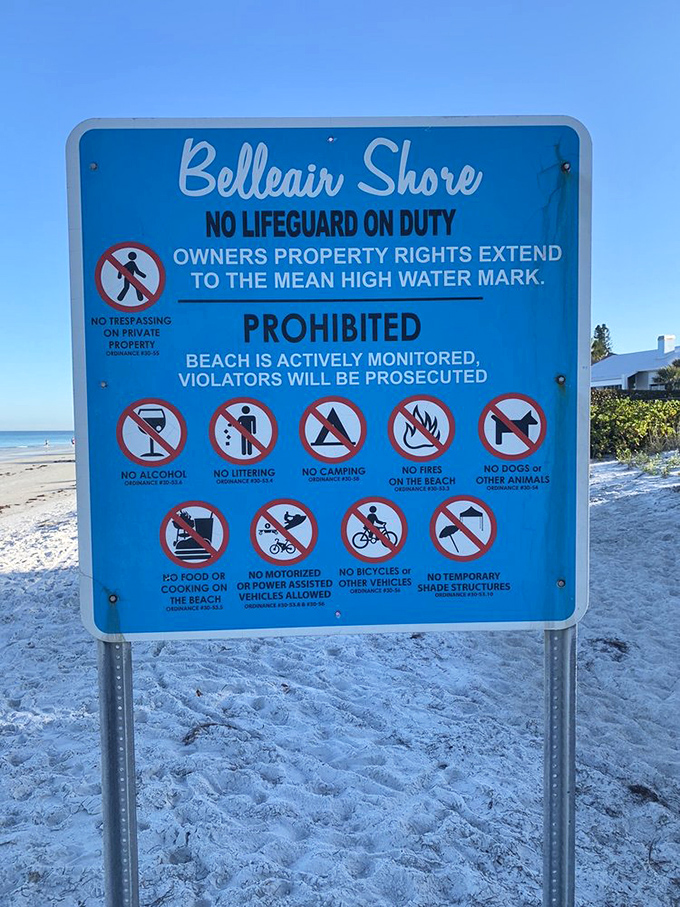 Beach rules that essentially translate to: "Please keep our little slice of paradise exactly as you found it."