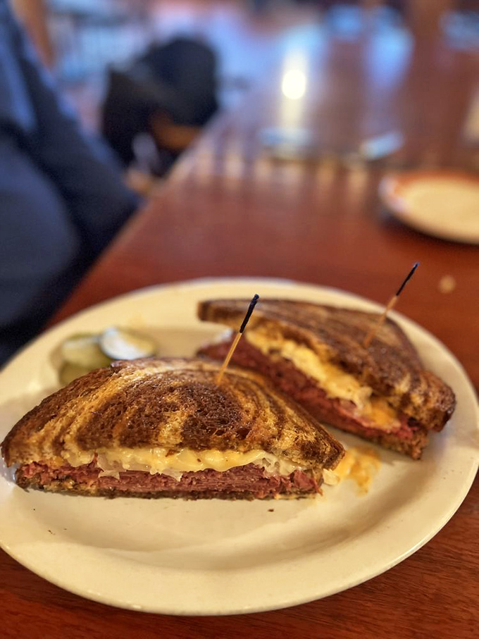 A perfectly grilled sandwich that makes you wonder if cheese and meat have ever been happier together in the history of lunch.