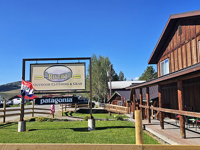 Riverfront retail therapy, Idaho-style. When your outdoor clothing store has mountain views this good, you're buying more than just gear.