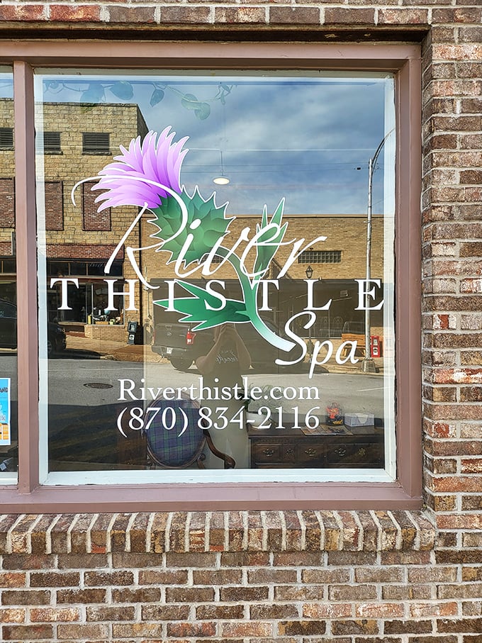 River Thistle Spa's window promises affordable pampering, because living within your means doesn't mean giving up life's little luxuries.