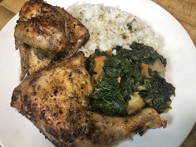 This isn't just chicken; it's poultry with a purpose. Perfectly roasted with seasonal vegetables and rice that's absorbed all the right flavors.