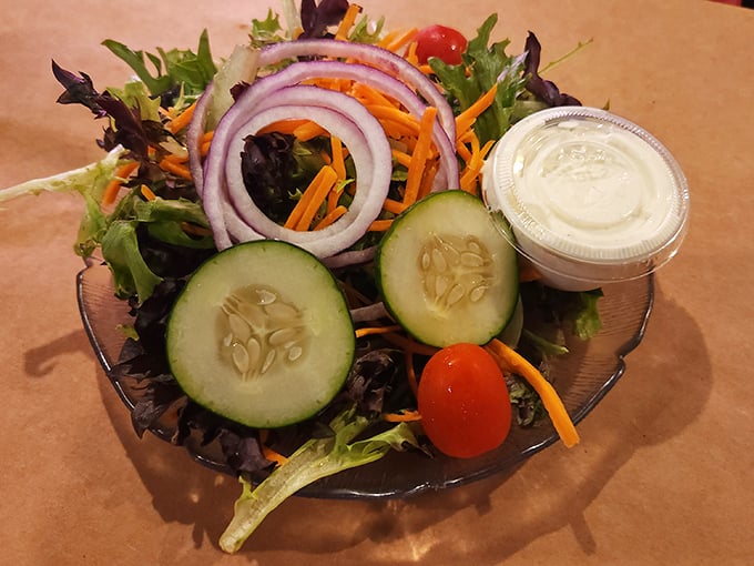 A garden salad that proves vegetables can hold their own at a seafood feast&mdash;crisp, colorful, and ready for its supporting role.