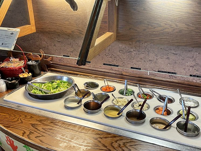 A salad bar that doesn't apologize for being exactly what it is&mdash;honest, straightforward, and ready to ease your conscience before the fried feast begins.