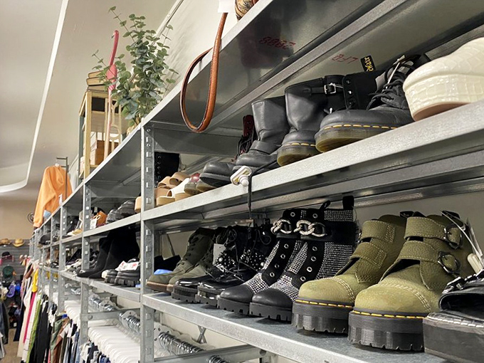 Boot heaven! From Doc Martens to cowboy kicks, these shelves hold footwear that tells stories their original owners never finished writing.