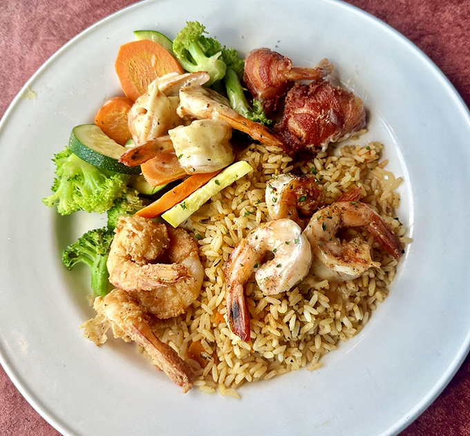 When you can't decide which seafood to love most, this plate steps in as your delicious compromise. No choosing necessary—just enjoyment.