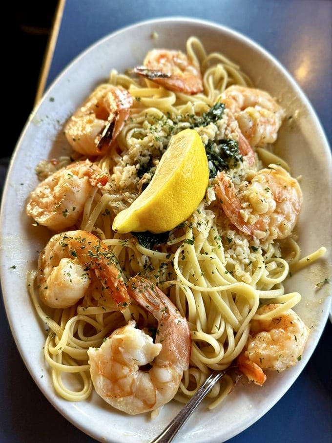 Shrimp scampi that would make an Italian grandmother nod in approval. Those plump shrimp look like they're swimming in buttery heaven.