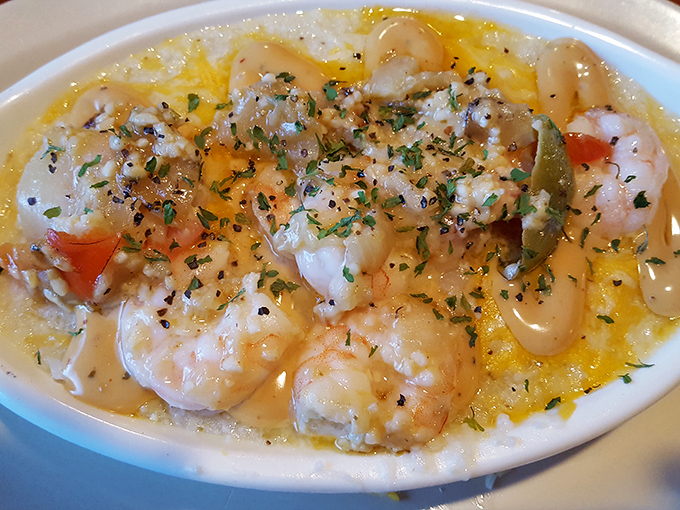 These shrimp and grits aren't just a dish &ndash; they're a Southern masterpiece where plump shrimp lounge on a bed of cheesy comfort.