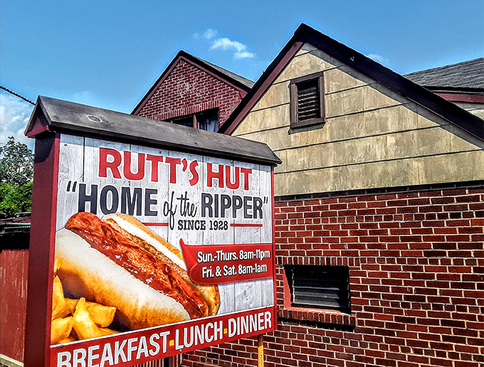 "Home of the Ripper" proclaims the sign, a bold statement backed by decades of deep-fried hot dog perfection.