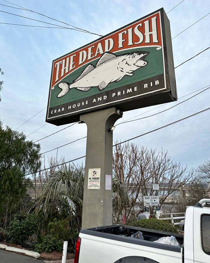 The roadside sign announces itself with no pretense &ndash; just a promise of "Crab House and Prime Rib" that's been keeping California seafood lovers happy for years.