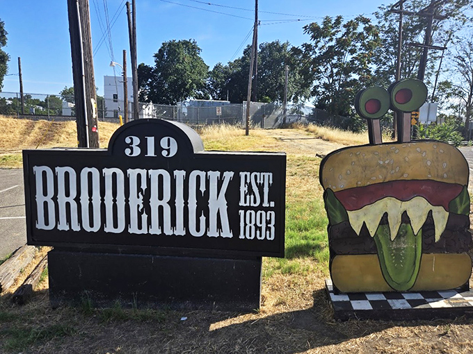 The whimsical burger monster sign hints at the playful creativity inside. This place doesn't take itself too seriously&mdash;except when it comes to flavor.