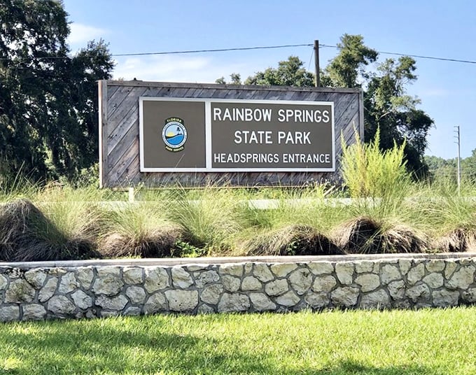 The sign says "Rainbow Springs State Park," but it might as well read "Heaven's Front Porch." Your Florida adventure starts here.
