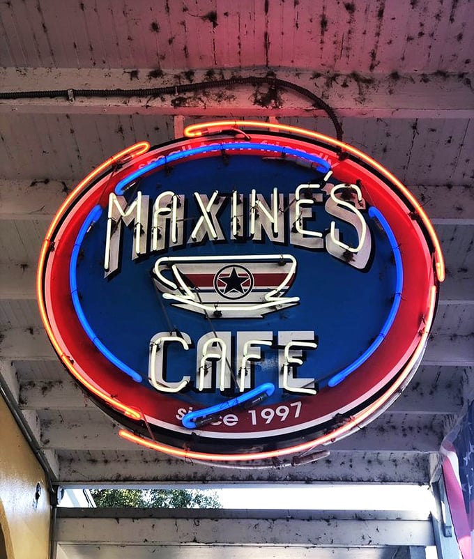 That neon sign has been guiding hungry travelers to breakfast salvation since 1997. Like a blue and red beacon saying, "Pancakes this way!" in the universal language of deliciousness.