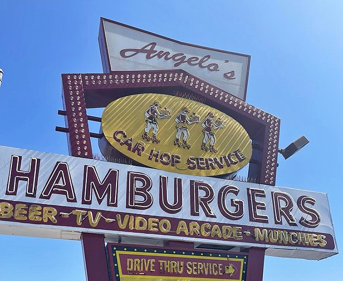 The vintage signage proudly announces "Car Hop Service," a nostalgic nod to an era when dining out was an event rather than just a meal.