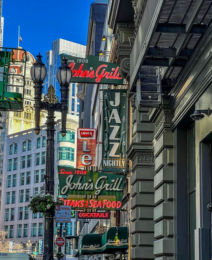 In a city that reinvents itself constantly, John's Grill's vintage signage stands as a delicious reminder that some things shouldn't change.