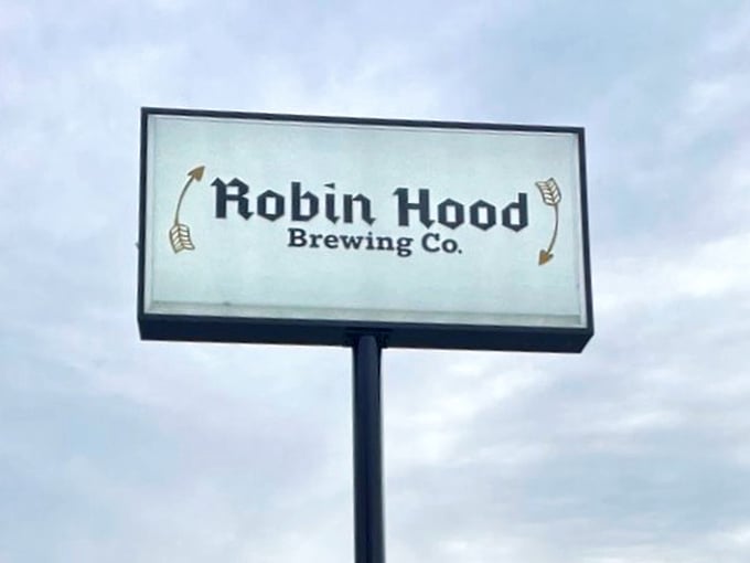 The beacon that's guided many a thirsty traveler&mdash;Robin Hood's sign promises that yes, you've found the place where legendary brews await.