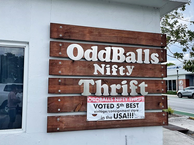 OddBalls' wooden signage announces its well-earned national ranking. Fifth best in the USA is Florida's way of saying "we've got more than just beaches."