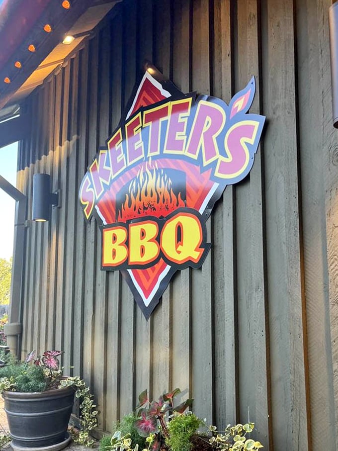 The Skeeter's BBQ sign promises what awaits inside: fire-kissed meats and the kind of meal that creates lasting memories.