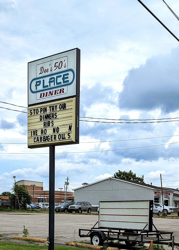 The roadside sign announces "Ribs" and "Cabbage Rolls" with the confidence of a place that knows exactly what it does well.